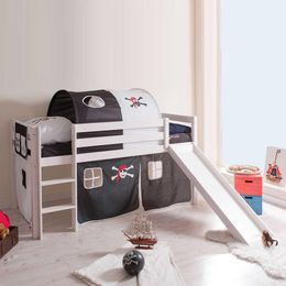 Pharao24.de Kinderhochbett aus Kiefer Massivholz Wei&szlig;-Schwarz