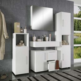 Pharao24.de Badm&ouml;bel wei&szlig; Melamin 160 cm hoch modernem Design (vierteilig)