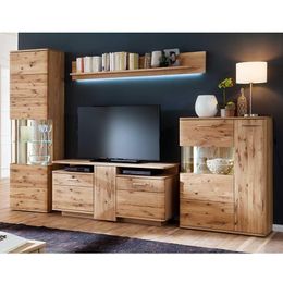 Pharao24.de Wohnzimmer Anbauwand aus Eiche Bianco ge&ouml;lt modern (vierteilig)
