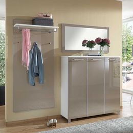 Pharao24.de Flurgarderobenset in Taupe Wei&szlig; Glas beschichtet (dreiteilig)