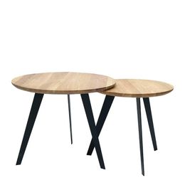 Pharao24.de Beistelltisch Set mit Dreifu&szlig;gestell runde Holz Tischplatten (zweiteilig)