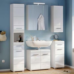 Pharao24.de Komplett Badm&ouml;bel Set in Wei&szlig; Hochglanz modern (f&uuml;nfteilig)