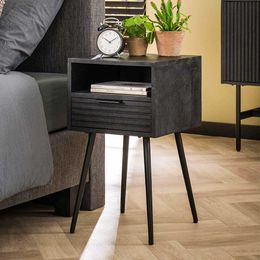 Pharao24.de Schwarze Nachtkonsole aus Mangobaum Massivholz und Metall einer Schublade
