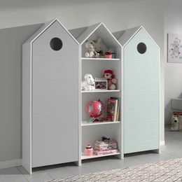 Pharao24.de Kinderschrank Set in Mintgr&uuml;n und Grau wei&szlig;em Regal (dreiteilig)