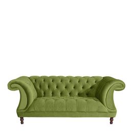 Pharao24.de Wohnzimmercouch 2-Sitzer in Oliv Gr&uuml;n Samtvelours Barockstil