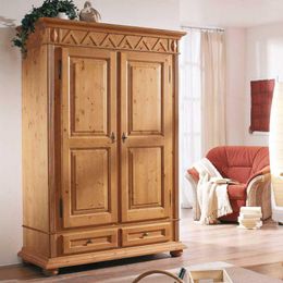 Pharao24.de Dielenschrank aus Fichte Massivholz antik lackiert 132x196x58 cm Pharao24