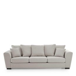 Pharao24.de 3 Sitzer Couch Beige aus Webstoff Vierfu&szlig;gestell aus Holz