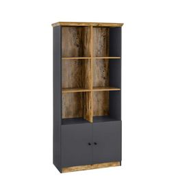 Pharao24.de Buecherregal in modernem Design Holzoptik Eiche verwittert und Dunkelgrau