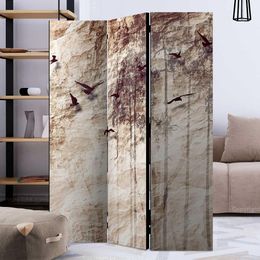 Pharao24.de Hoher Paravent in Beige und Braun Vogel Motiv