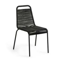 Pharao24.de Schwarze St&uuml;hle aus Kordel Geflecht und Stahl 45 cm Sitzh&ouml;he (2er Set)