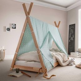 Pharao24.de Kinderbett Zelt aus Buche Massivholz optional mit Stoffhimmel in Mint