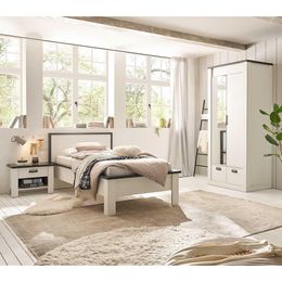 Pharao24.de Schlafzimmer Set Pinie wei&szlig; im Landhausstil 3-teilig (dreiteilig)