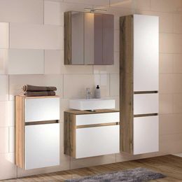 Pharao24.de Badezimmer Set in Wei&szlig; und Wildeiche Optik Made in Germany (vierteilig)