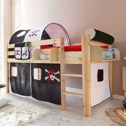 Pharao24.de Piraten Hochbett aus Kiefer Massivholz Schwarz-Wei&szlig;
