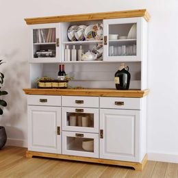 Pharao24.de K&uuml;chen B&uuml;ffetschrank in Wei&szlig; Kiefer Honigfarben