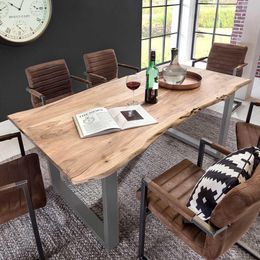 Pharao24.de Baumkanten Esstisch aus Akazie Massivholz und Eisen Loft Design
