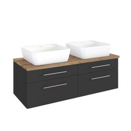 Pharao24.de Doppel Waschbeckenschrank in dunkel Grau und Wildeiche Dekor 120 cm breit