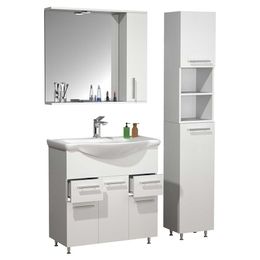 Pharao24.de Badm&ouml;belkomplettset weiss mit LED Beleuchtung 170 cm hoch (dreiteilig)