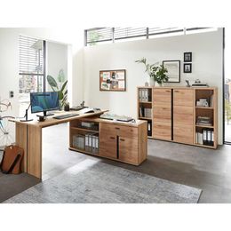 Pharao24.de B&uuml;rokombination modern in Eschefarben Wildeichefarben (sechsteilig) aus Front aus Massivholz, Korpus aus Spanplatte Pharao24