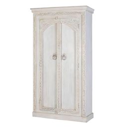 Pharao24.de Holzschrank Massivholzschrank in Holz White Wash geschnitzt
