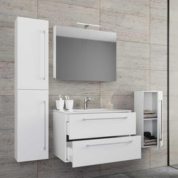 Pharao24.de Waschplatz Set wei&szlig; neu in modernem Design 150 cm hoch (vierteilig)