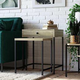 Pharao24.de Zwei Beistelltische Sofa in Eichefarben und Schwarz 68 cm hoch (zweiteilig)
