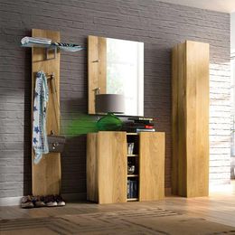 Pharao24.de Baumkanten Garderoben Set aus Eiche Massivholz Landhausstil (vierteilig)