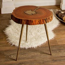 Pharao24.de Designtisch Baumkante im Landhausstil Dreifu&szlig;gestell aus Metall