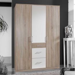 Pharao24.de Kleiderschrank modern in Eiche S&auml;gerau und Wei&szlig; drei Schubladen