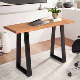 Pharao24.de B&uuml;rotisch Laptopschreibtisch aus Akazie Massivholz mit Trapezgestell