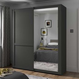 Pharao24.de Gleitt&uuml;renschrank Dunkelgrau mit Spiegel modernen Landhausstil