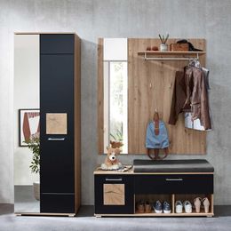 Pharao24.de Garderoben Set Schwarz und Wildeichefarben 195 cm hoch (dreiteilig)
