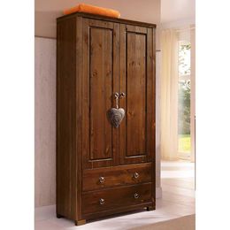 Pharao24.de Vollholzschrank in Dunkelbraun Kiefer massiv Landhausstil 80x178x40 cm Pharao24