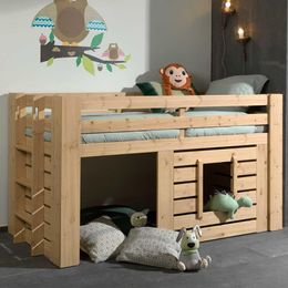 Pharao24.de Kinder Hochbett mit Leiter aus Kiefer Massivholz lackiert mit Leiter