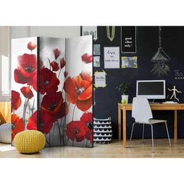 Pharao24.de Paravent Sichtschutz mit roten Mohnblumen 135 cm breit