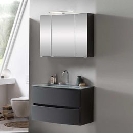 Pharao24.de Waschtisch und Bad Spiegelschrank in Dunkelgrau Made in Germany (zweiteilig)