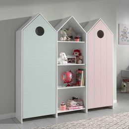 Pharao24.de Kinderzimmerkleiderschrank Set in Mintgr&uuml;n und Rosa Regal in Wei&szlig; (dreiteilig)