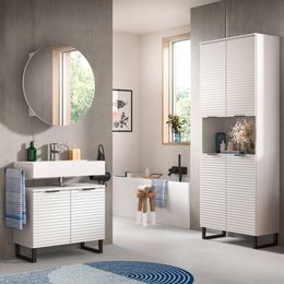 Pharao24.de Badm&ouml;bel Set Badezimmerm&ouml;belset in Wei&szlig; 193 cm hoch (dreiteilig)