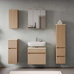 Pharao24.de Badm&ouml;belset Badezimmerm&ouml;bel Set in modernem Design in Eiche hell (f&uuml;nfteilig)