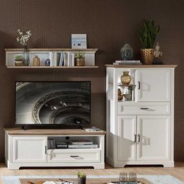 Pharao24.de Wohnzimmer Anbauwand mit LED Beleuchtung Landhausstil (dreiteilig)