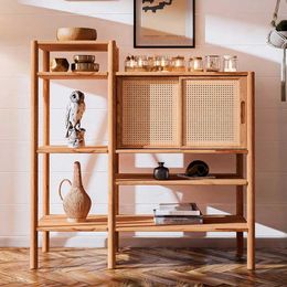 Pharao24.de Regal Massiv Wildbuche mit Rattan Schiebet&uuml;ren 123 cm hoch
