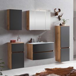 Pharao24.de Badm&ouml;bel Set in Grau und Wildeiche Optik modern (f&uuml;nfteilig)