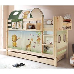 Pharao24.de Kinderhochbett aus Kiefer Massivholz Vorhang und Tunnel
