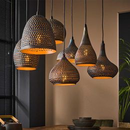 Pharao24.de Industriestil H&auml;ngeleuchte Metall 100 cm breit Schwarzbraun