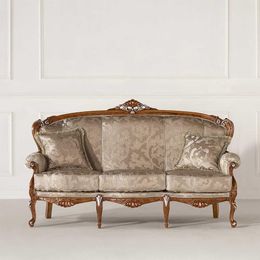 Pharao24.de Barockstil Dreisitzer Couch in Beige und Buche braun 190 cm breit