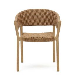 Pharao24.de Kunstrattan Terrassenst&uuml;hle in Beige Gestell aus Massivholz (4er Set)