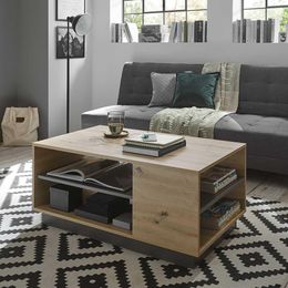 Pharao24.de Moderner Wohnzimmer Couchtisch in Wildeiche Optik und Dunkelgrau 100 cm breit