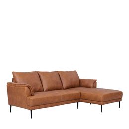 Pharao24.de Ledersofa Ecksofa mit Fu&szlig;gestell aus Metall und Schaumstoffpolsterung