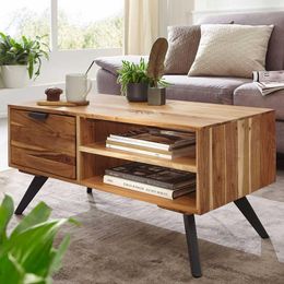 Pharao24.de Sofatisch aus Akazie Massivholz und Eisen 95 cm breit