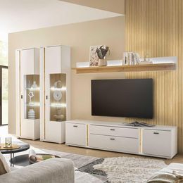 Pharao24.de Anbauwand modernes Design in Wei&szlig; Wildeichefarben (vierteilig)